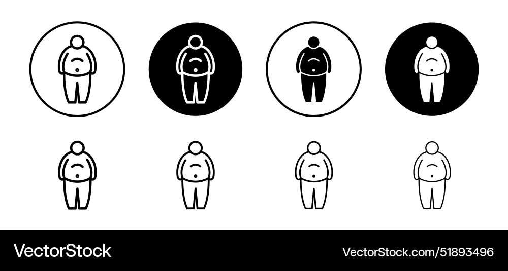Fat man icon set collection outline flat Vector Image