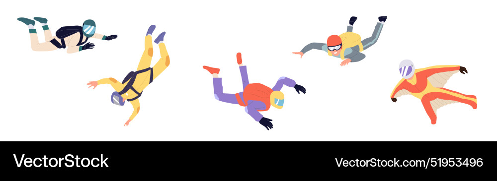Fearless skydivers cartoon characters free fall Vector Image