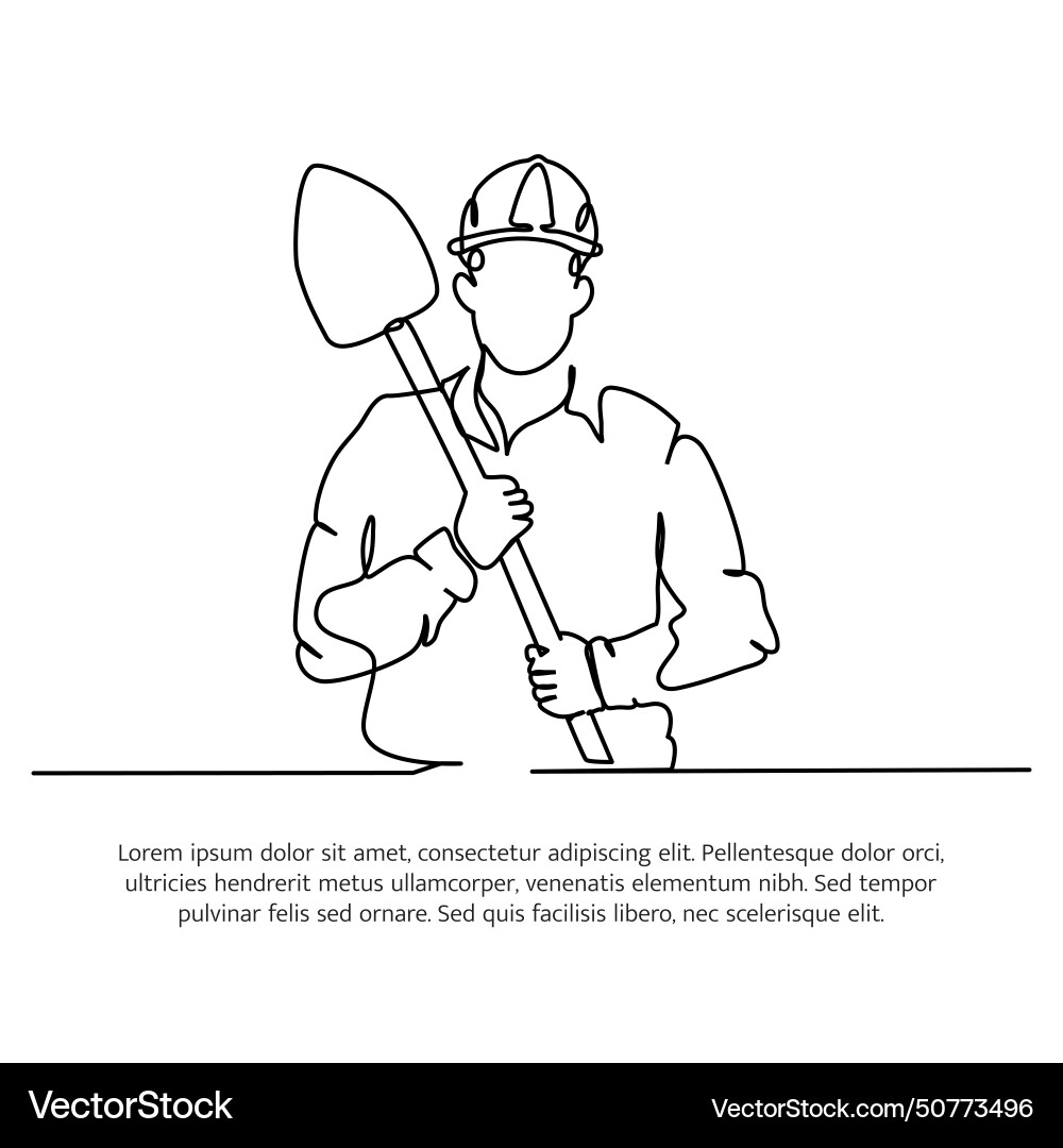 One line continuous of contractor holding Vector Image