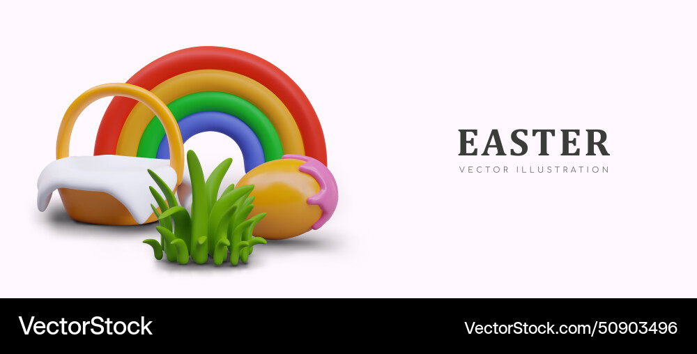 Rainbow painted egg grass basket covered Vector Image