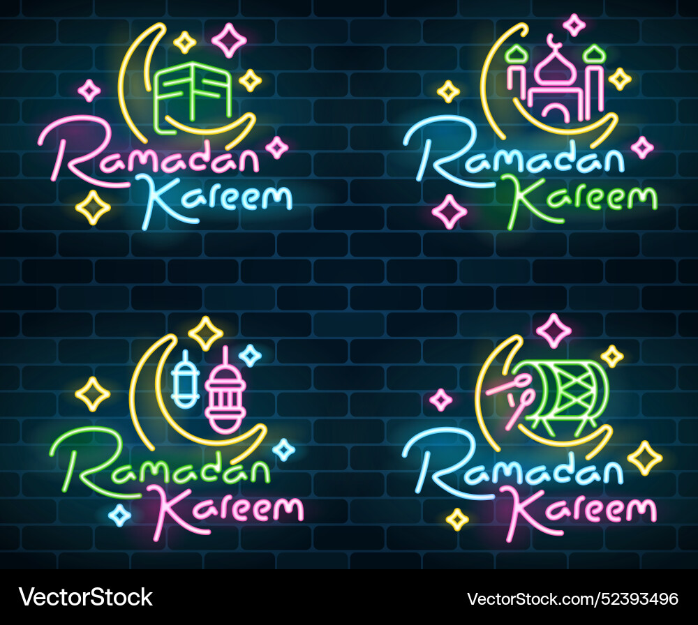 Ramadan lettering neon sign concept Royalty Free Vector