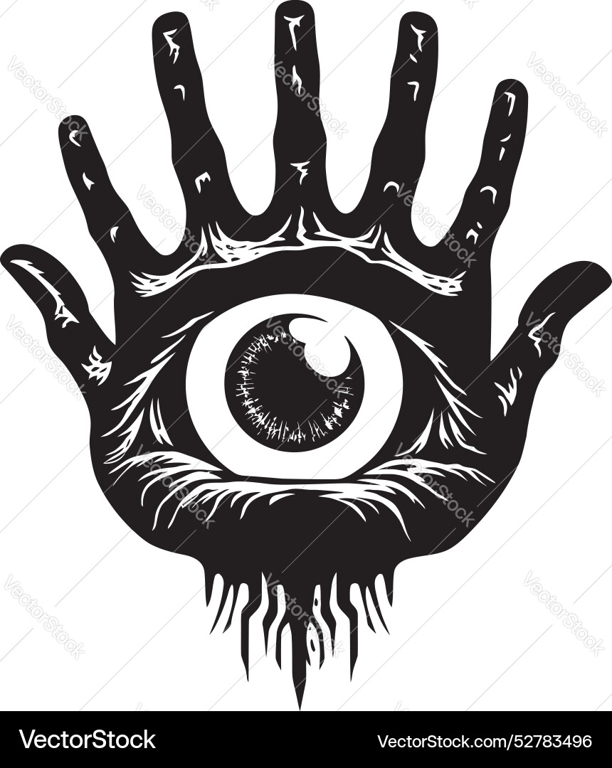 Sinister sight demon hand holding eyeball logo Vector Image