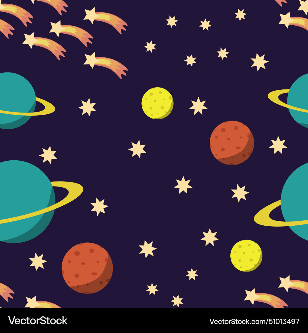 A seamless cosmic pattern planets meteor and Vector Image