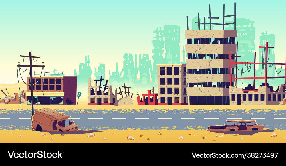 City in war zone cartoon background Royalty Free Vector