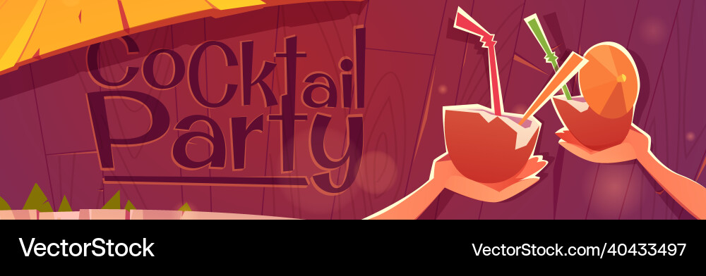 Cocktail party banner with beach bar and coconuts Vector Image