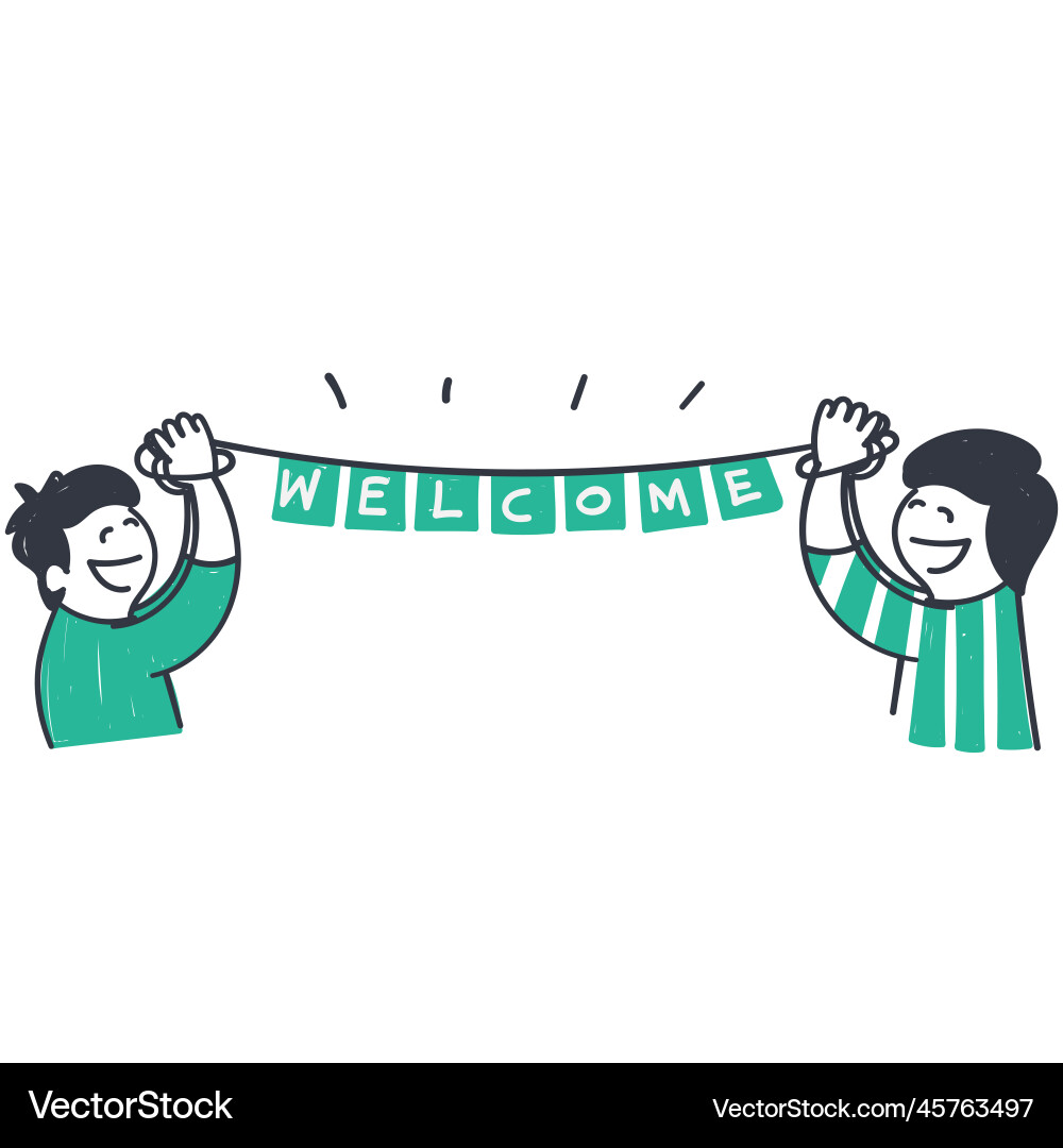 Hand drawn doodle holding welcome garland Vector Image