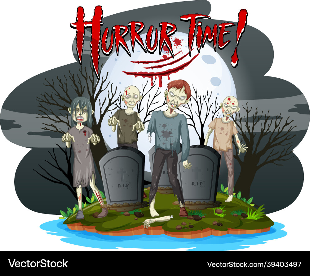 Horror time text logo with creepy zombies Vector Image