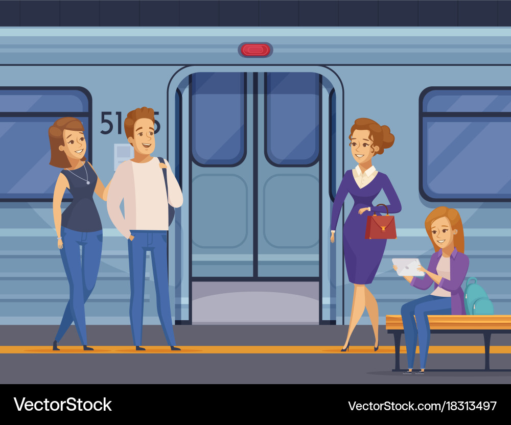 Subway underground station passengers cartoon Vector Image