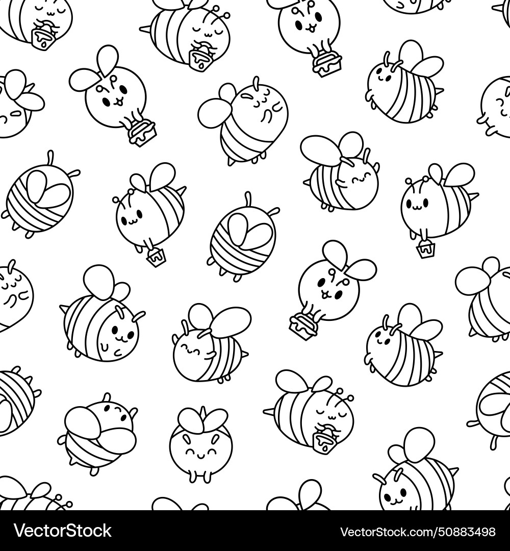 Cartoon cute bee seamless pattern coloring page Vector Image
