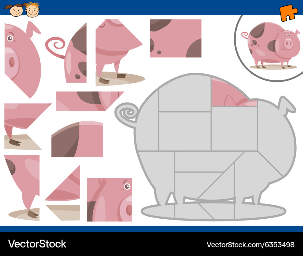 Cartoon pig jigsaw puzzle task Royalty Free Vector Image