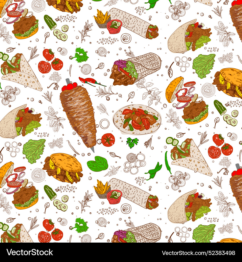 Seamless pattern of doner kebab concept Royalty Free Vector