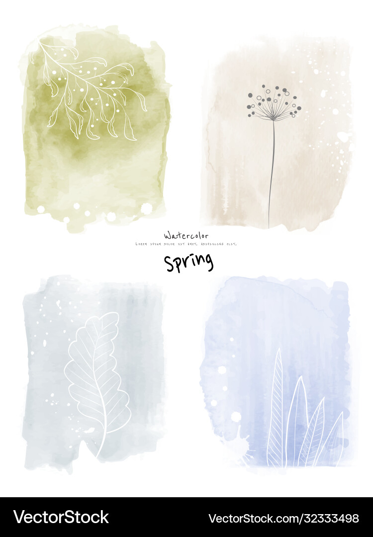 Set art spring watercolor and doodle Royalty Free Vector