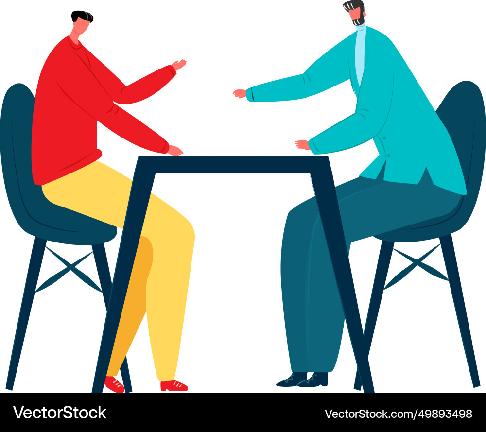 Two men discussing at table professional meeting Vector Image