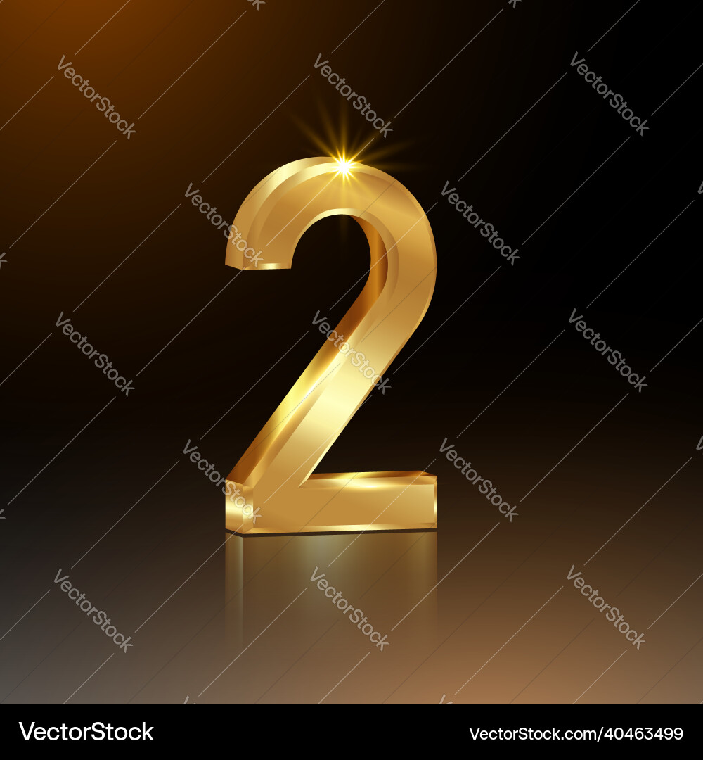 3d Gold Nummer zwei 2 2 Jahre Jubiläum Lizenzfreier Vektor