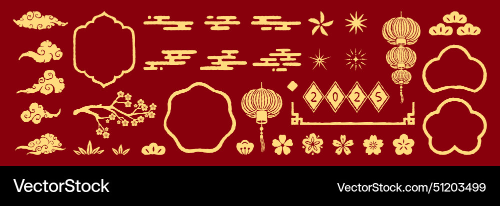 Chinese new year assets collection hand drawn Vector Image