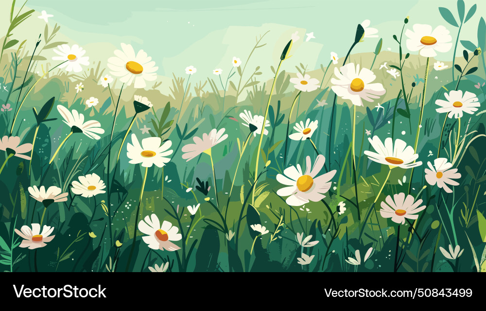 Green Meadow with Daisies Royalty Free Vector Image
