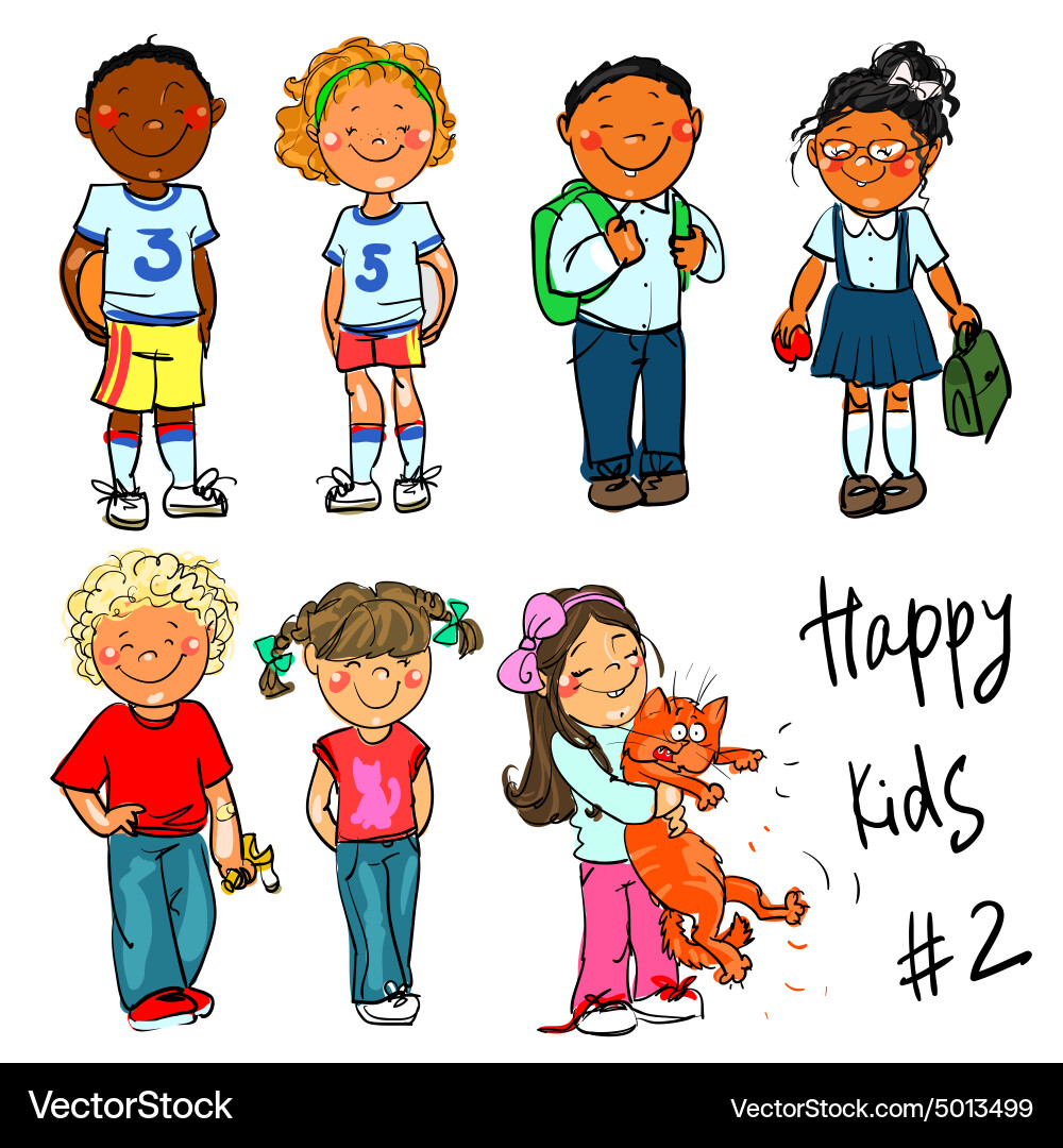 Happy kids - part 2 hand drawn clip-art Royalty Free Vector