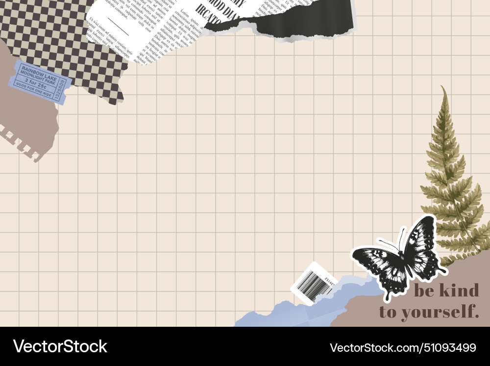 Torn newspaper retro flower butterfly stamp rip Vector Image