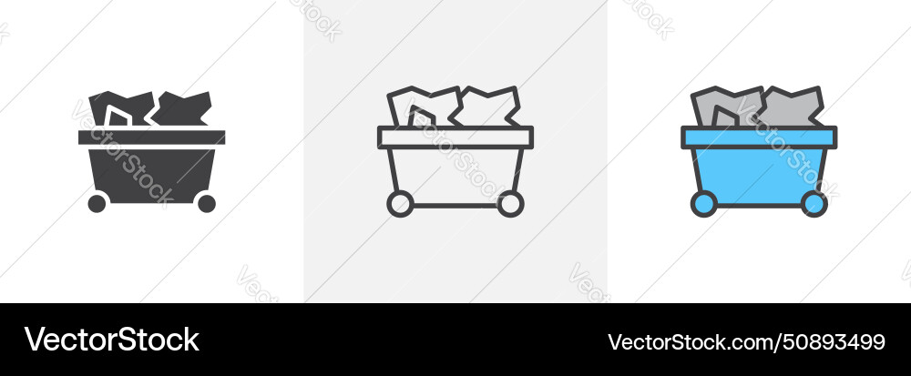 Trolley with coal icon set quarry mine raw energy Vector Image