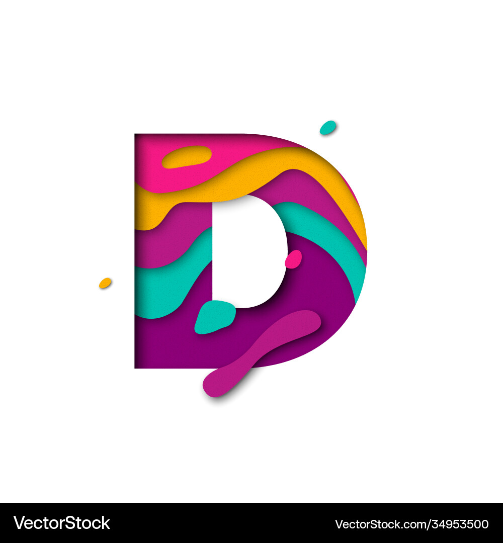 Paper cut letter d realistic 3d multi layers Vector Image