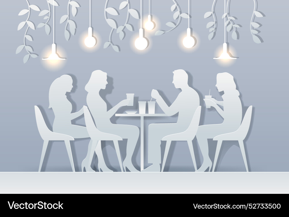 People dining together in paper cut style Vector Image