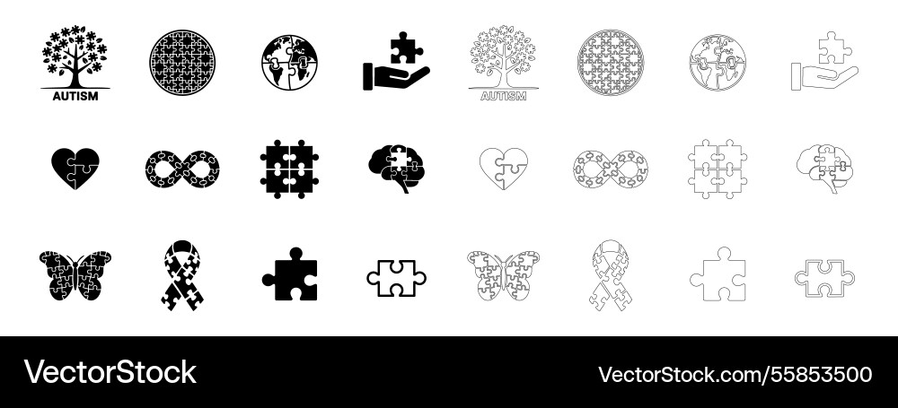 Puzzle piece design icons set world autism aware Vector Image