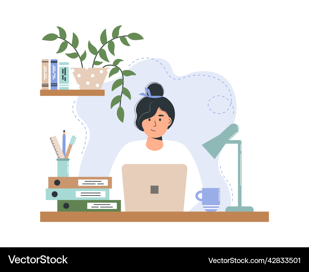 Female character studying or working Royalty Free Vector