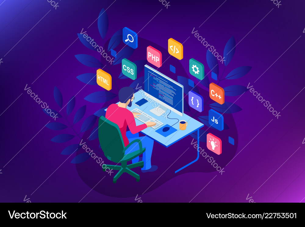 Isometric developing programming and coding Vector Image Isometric developing programming and coding Vector Image