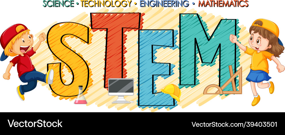 Stem education logo with children cartoon Vector Image