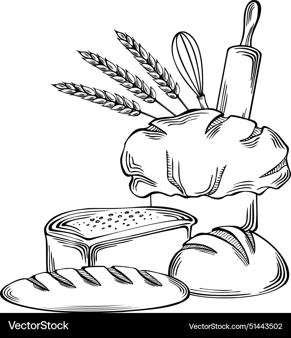Bread bakery goods with chefs hat baking tools Vector Image