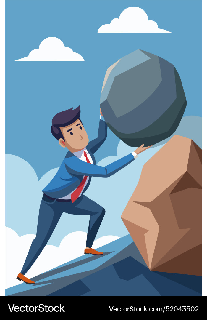 Businessman pushing boulder uphill Royalty Free Vector Image