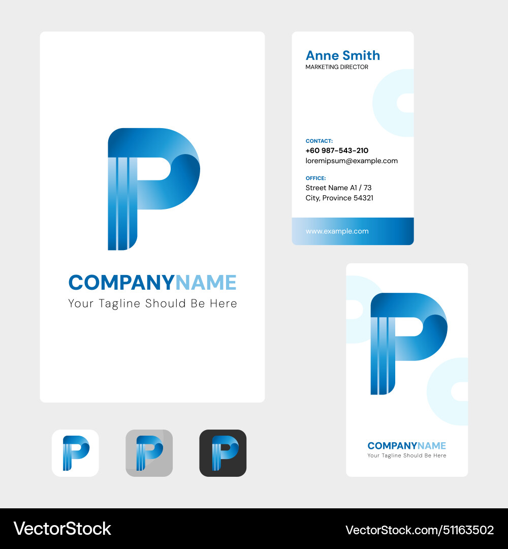 Letter p logo design and business card template Vector Image