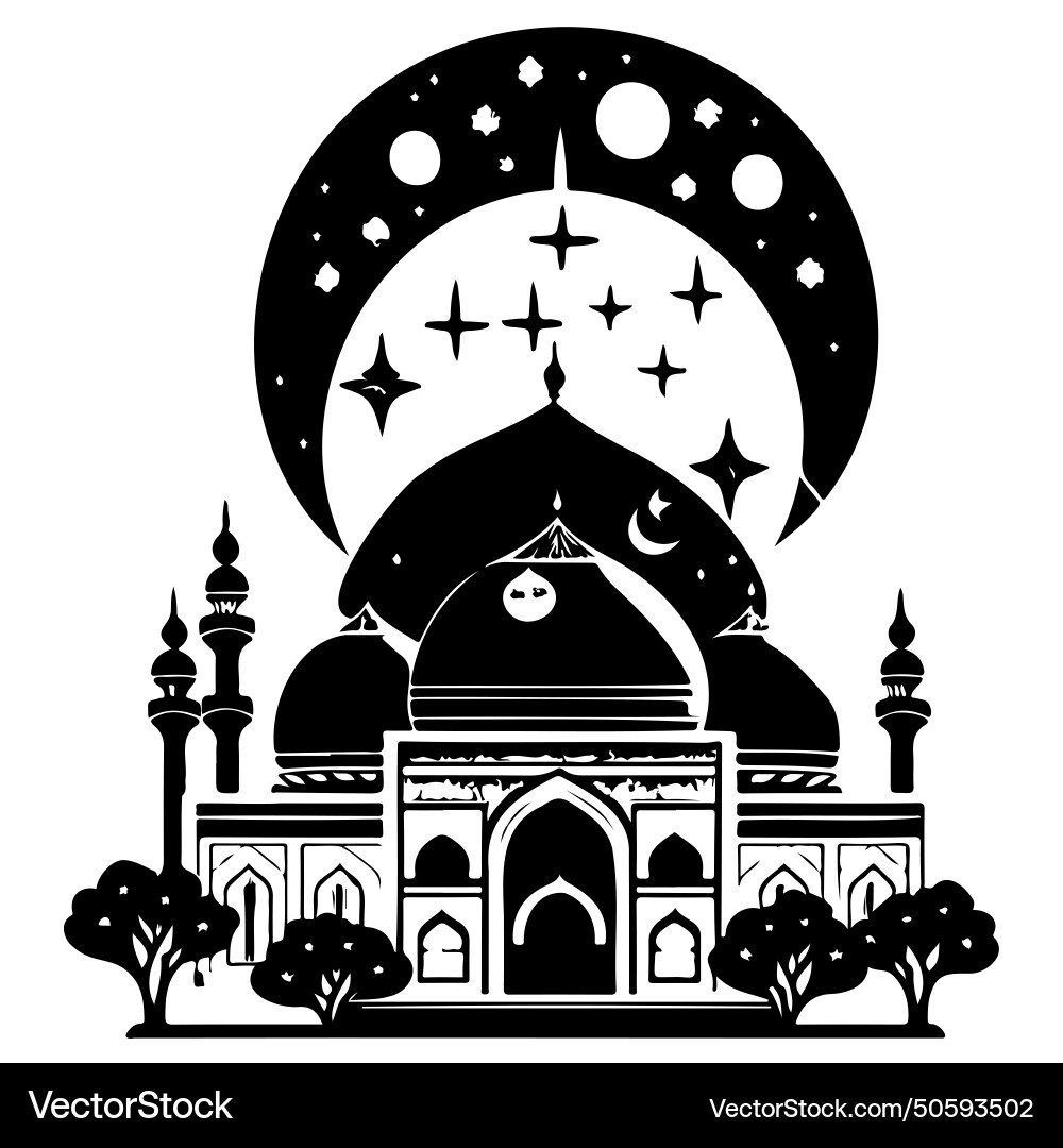 Ramadan kareem moon mosque sketch draw Royalty Free Vector