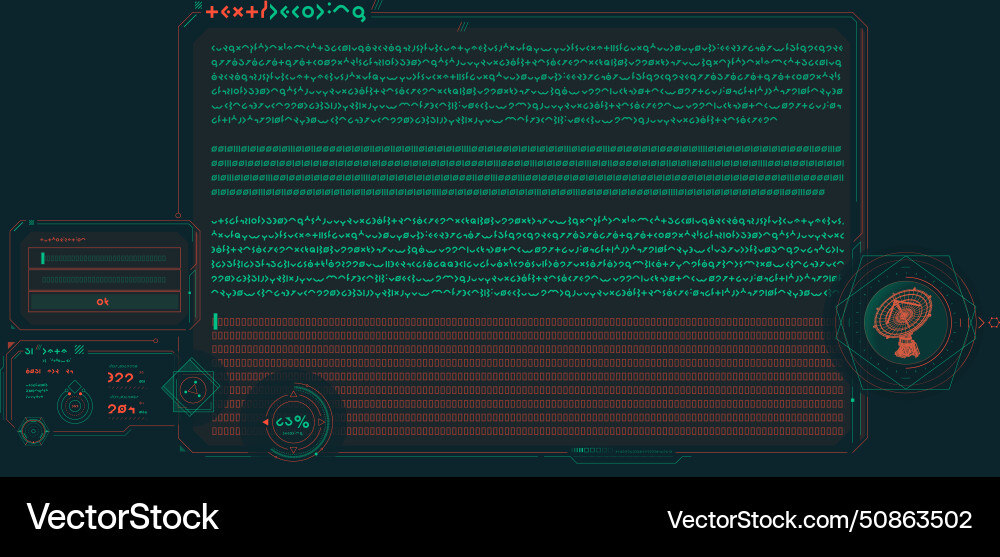 Sci-fi interface of data decoding program Vector Image