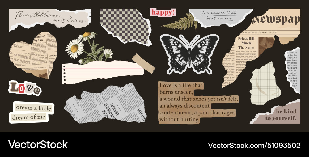 Set of torn papers old newspaper cut notepaper Vector Image