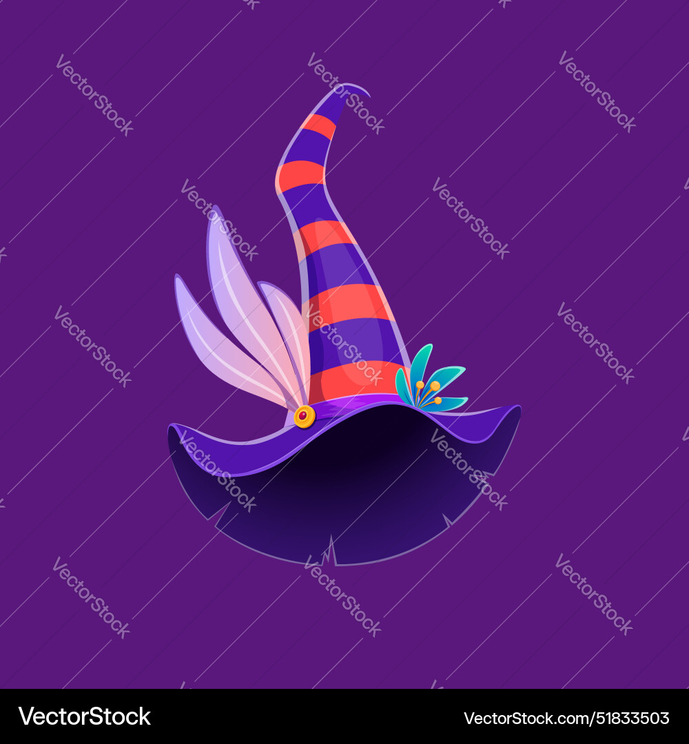 Cartoon halloween witch hat adorned with feathers Vector Image