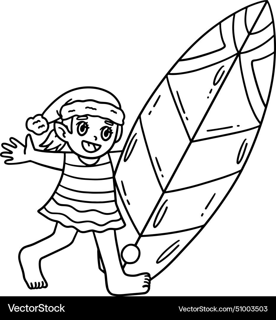 Christmas in july elf and surfboard isolated Vector Image