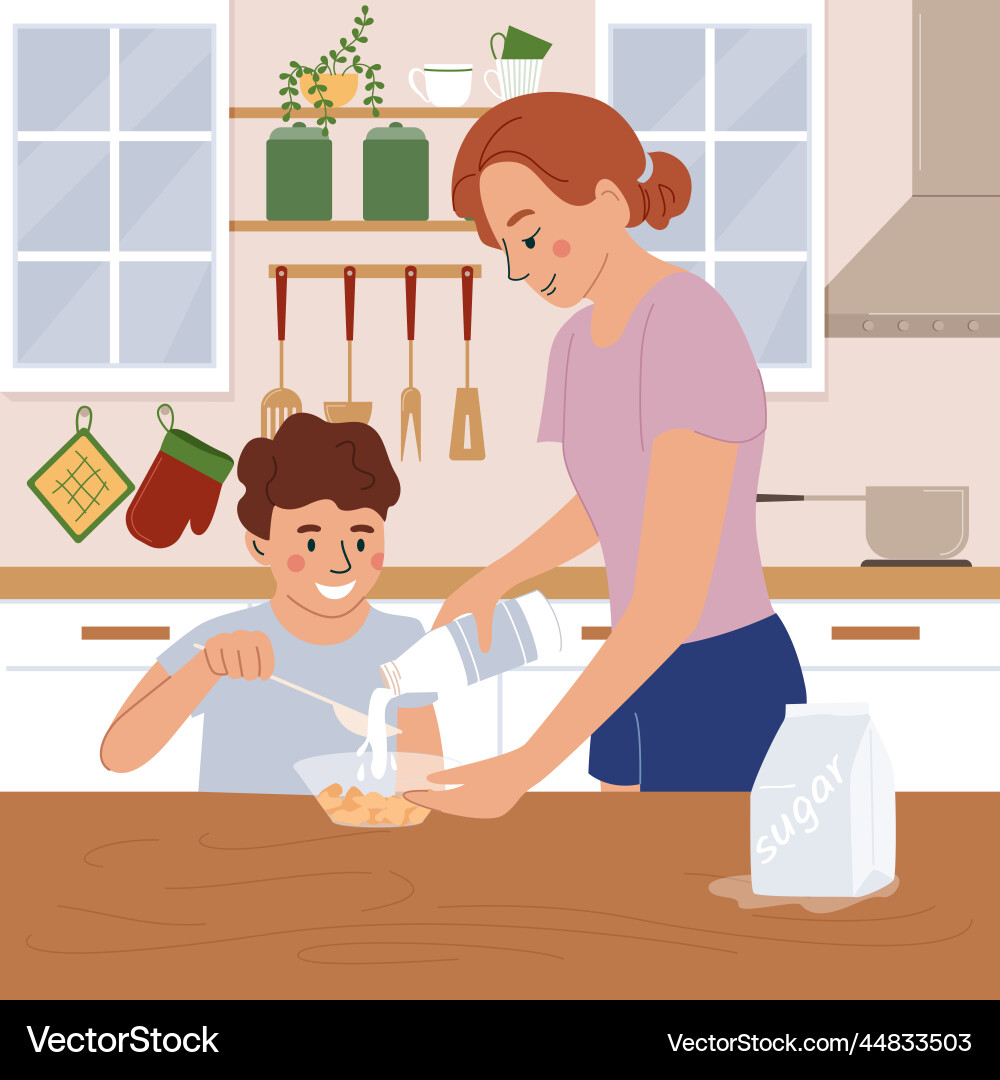 Family morning routine flat Royalty Free Vector Image