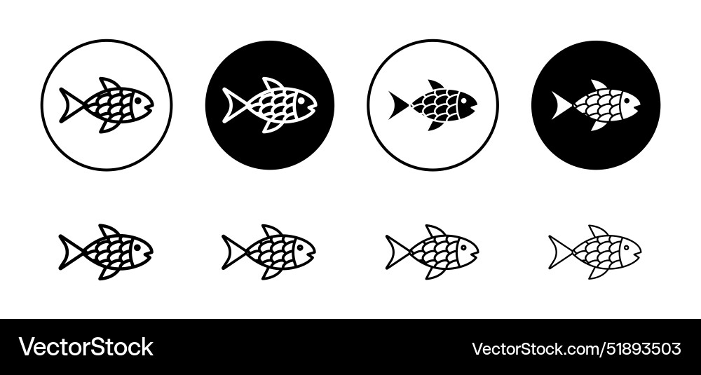 Fish icon set collection outline flat Royalty Free Vector