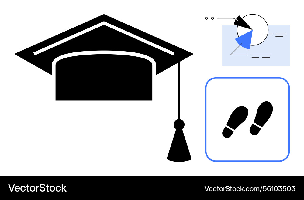 Graduation cap with diagram and footsteps Vector Image