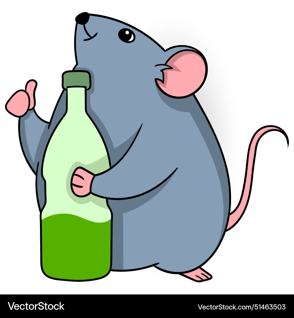 Happy fat mouse drinking soda from a bottle Vector Image