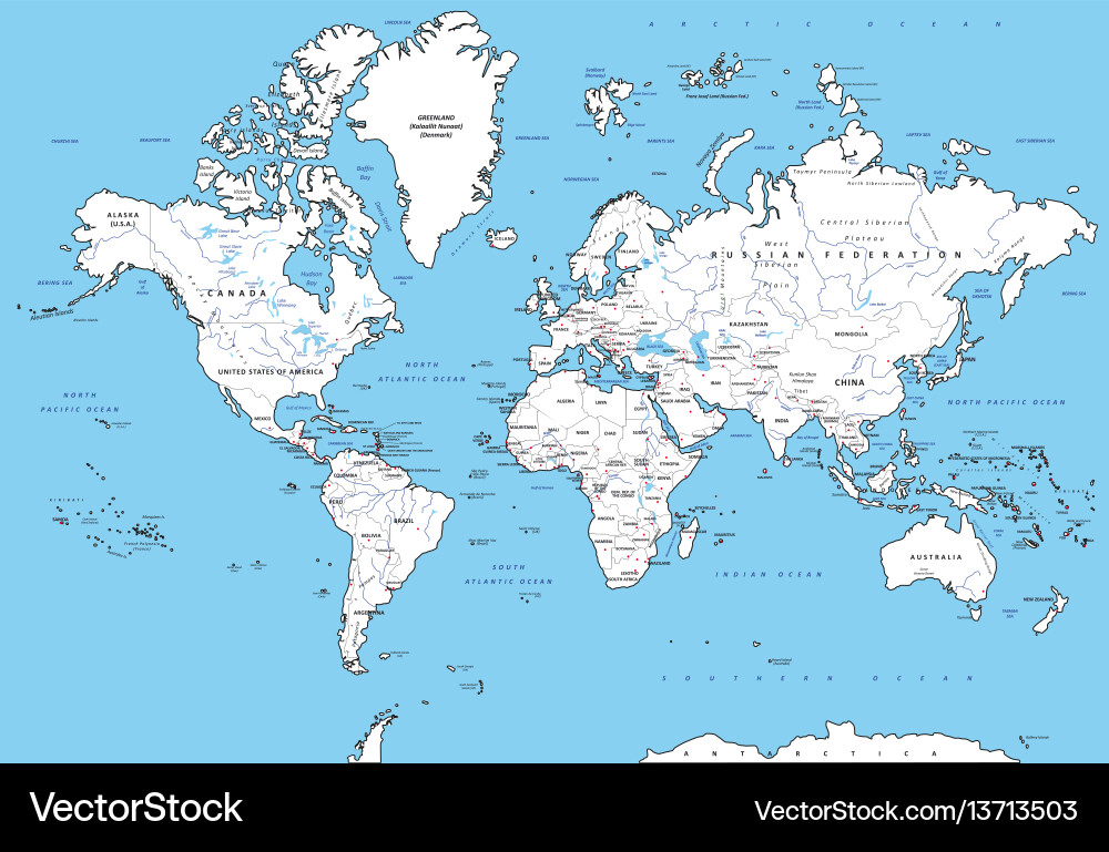 Highly Detailed Political World Map With Capitals Vector Image