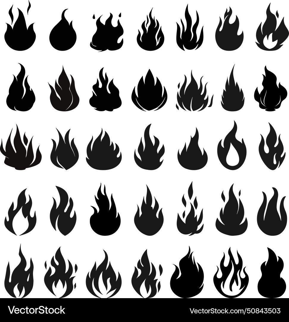 Isolated fires icons danger fire black flames Vector Image
