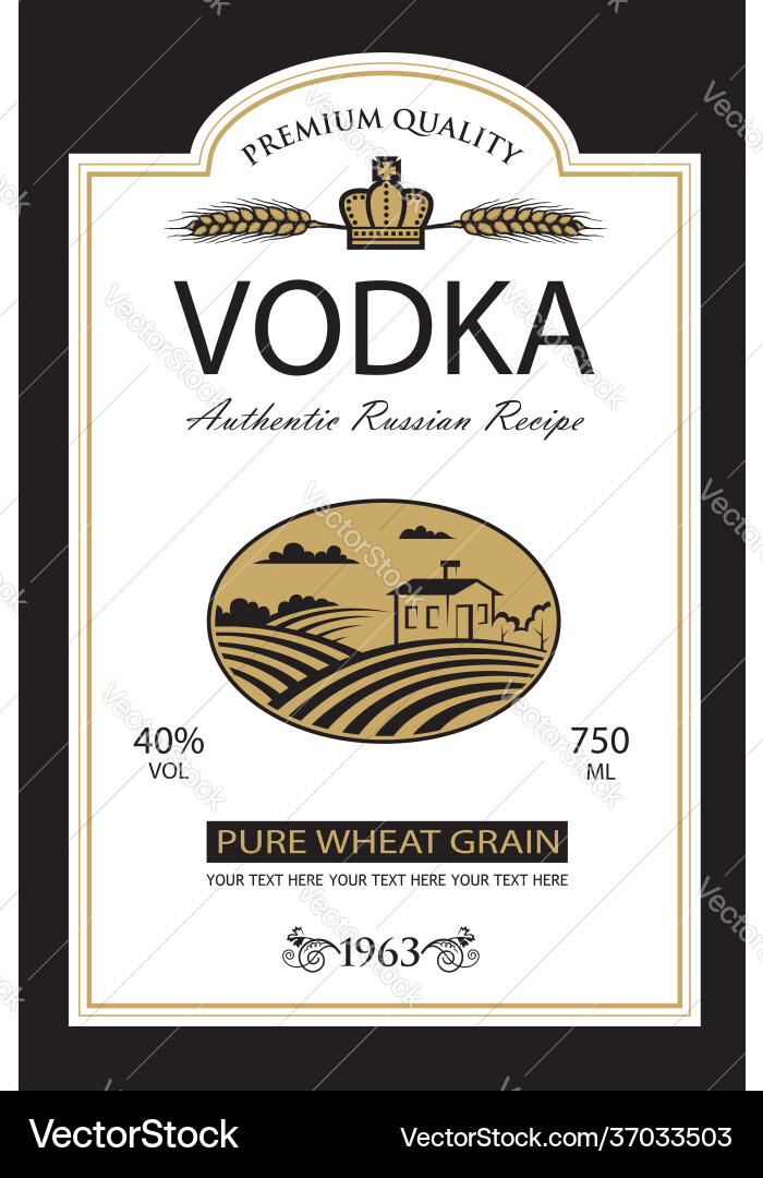Retro Vodka Label with Wheat & Crown Vector Image