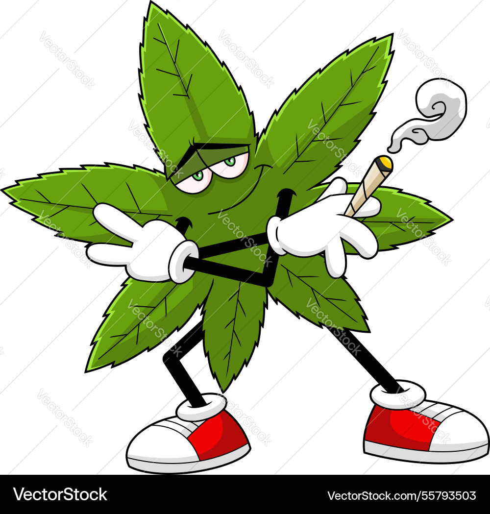 Smiling marijuana leaf cartoon character Vector Image