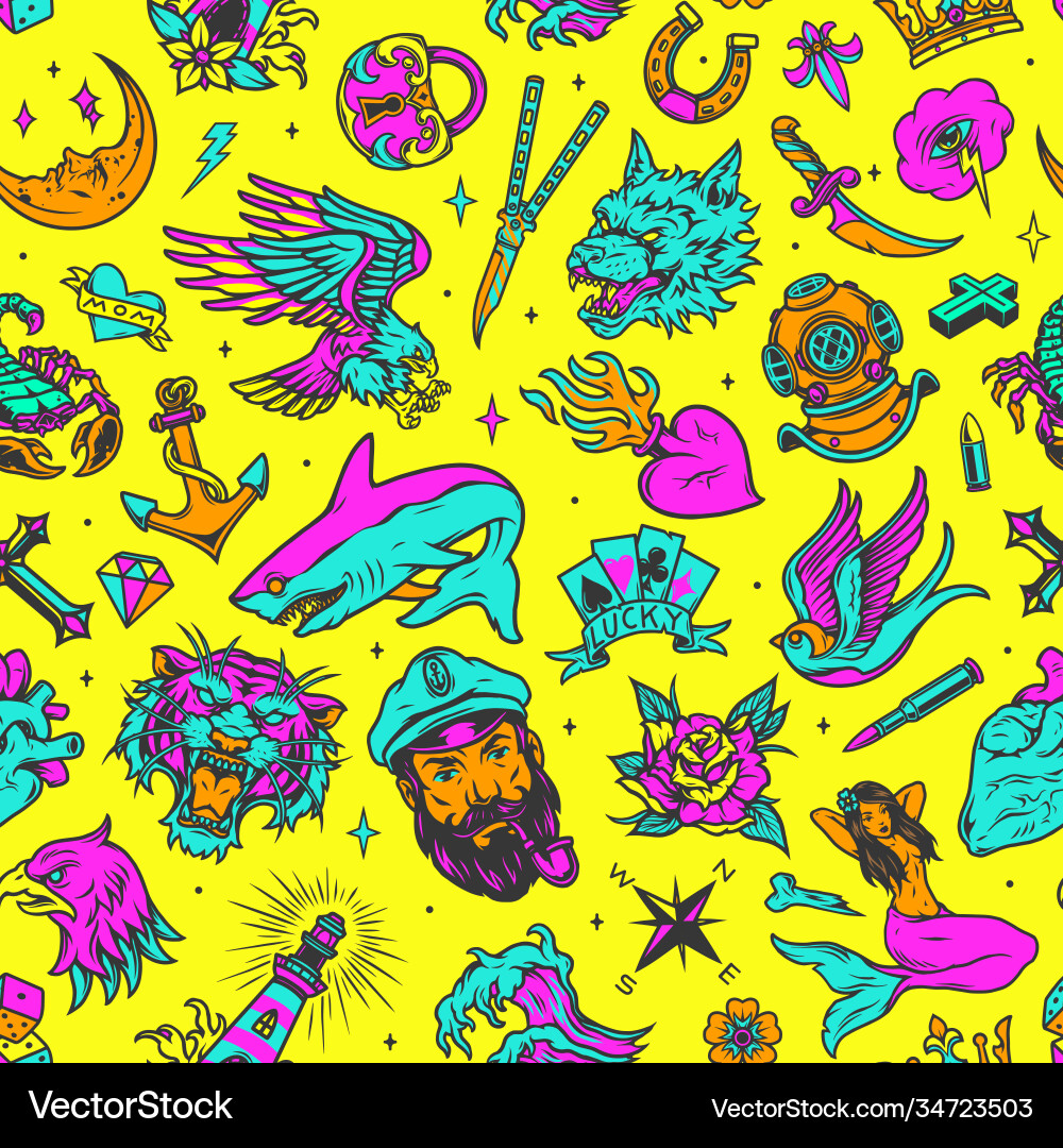 Vintage tattoos seamless pattern Royalty Free Vector Image