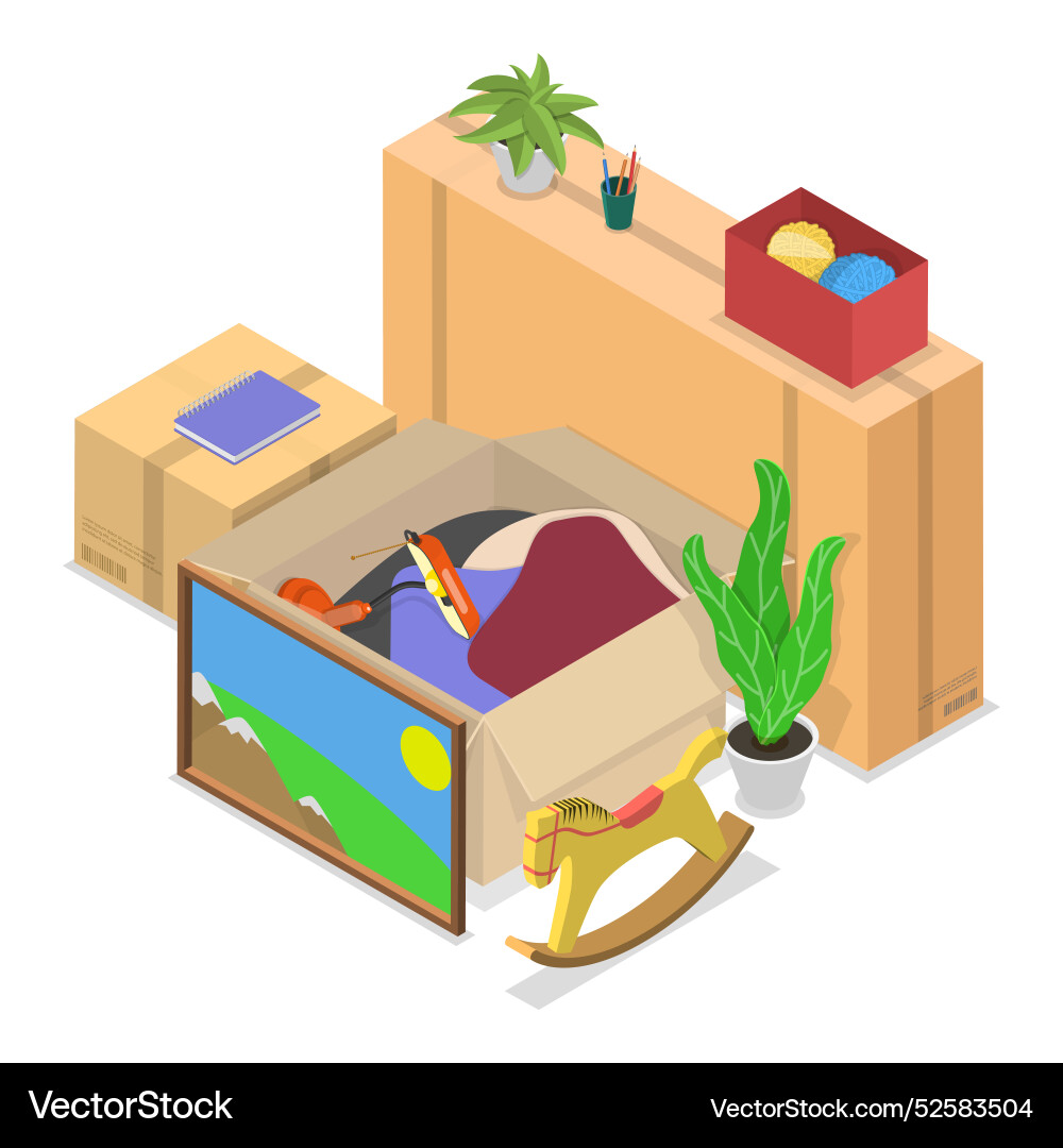 3d isometric flat set of stuff for moving Vector Image