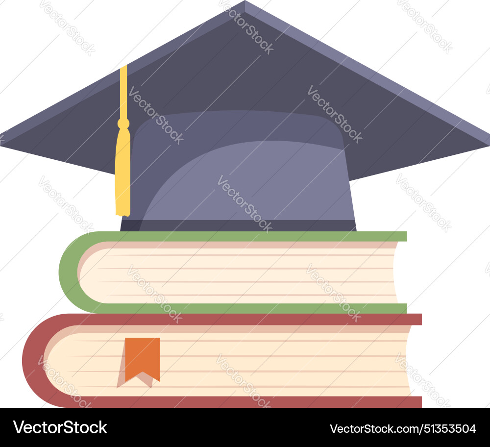 Graduation cap on books Royalty Free Vector Image