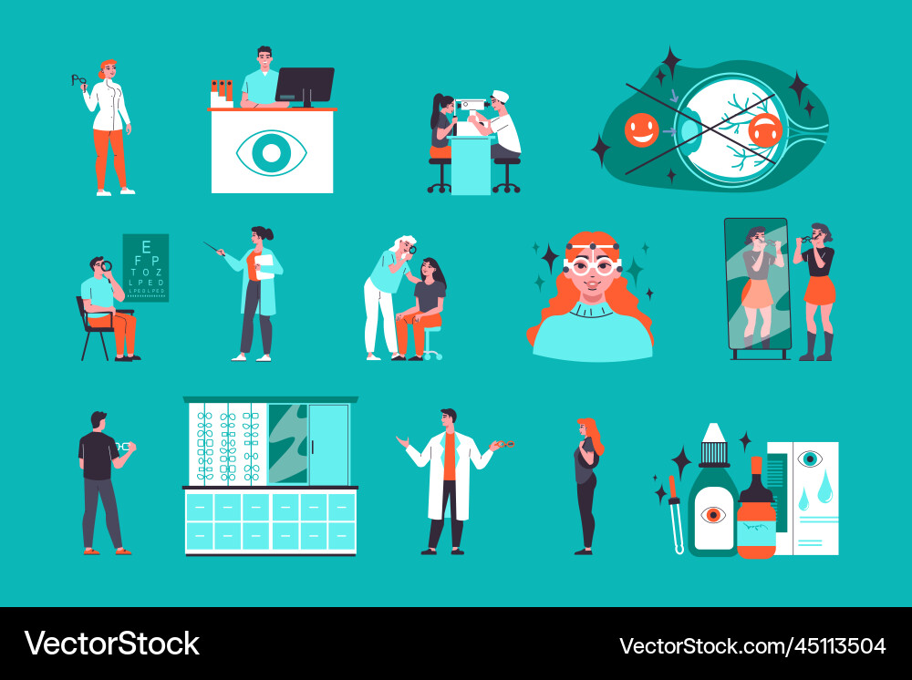 Ophthalmologist color set Royalty Free Vector Image