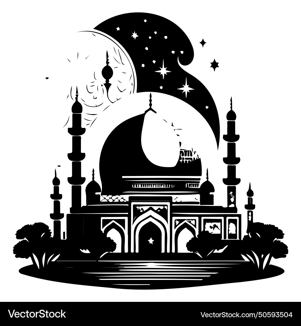 Ramadan kareem moon mosque sketch draw Royalty Free Vector